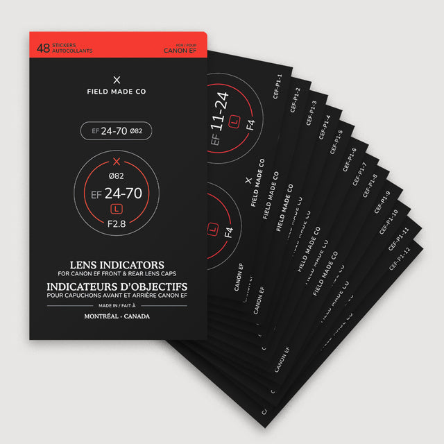 Lens and Camera Cap Stickers for Canon RF and EF by Field Made Co