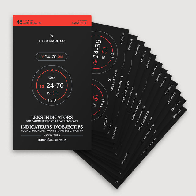 Lens and Camera Cap Stickers for Canon RF and EF by Field Made Co