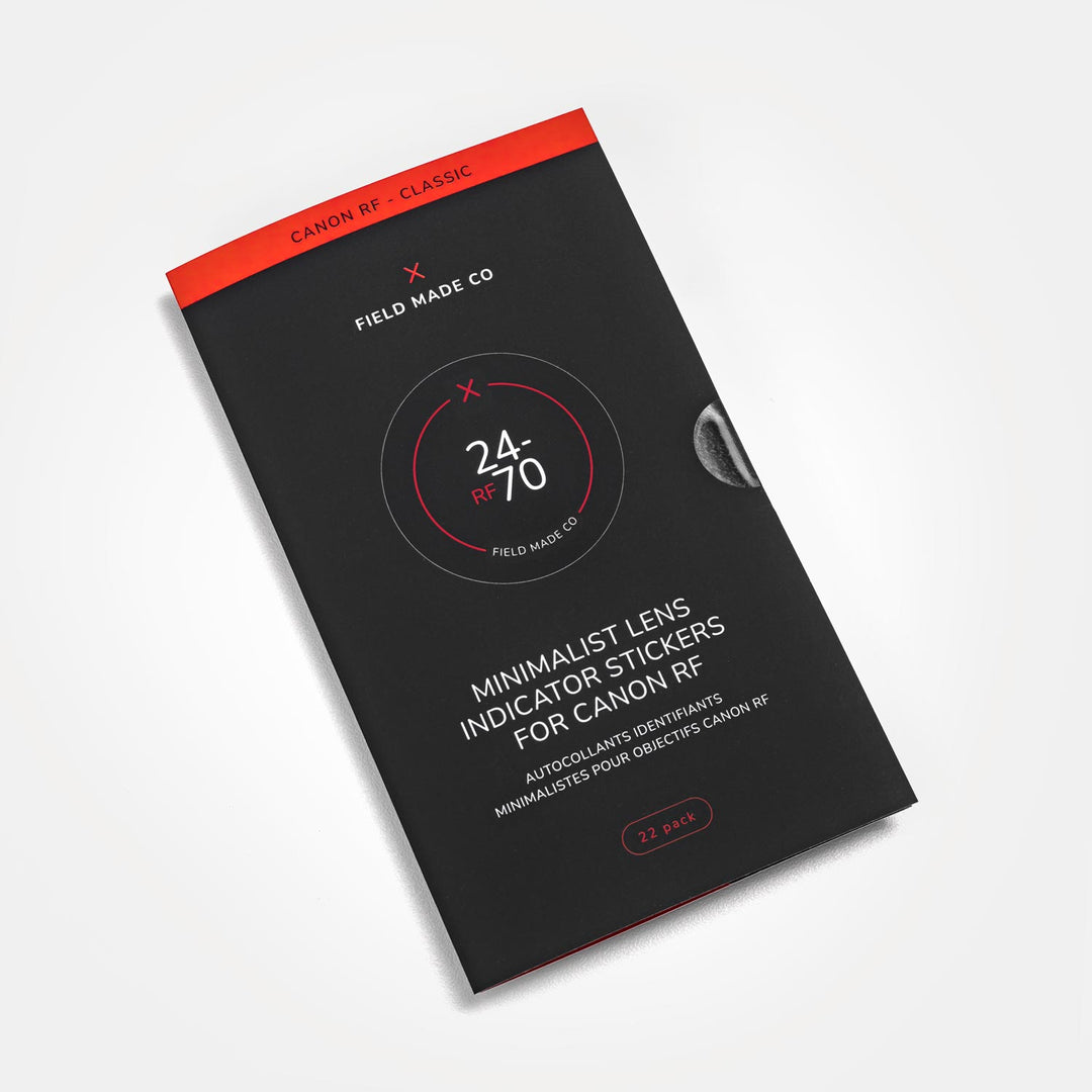 Lens indicator stickers for Canon RF rear lens caps | Field Made Co