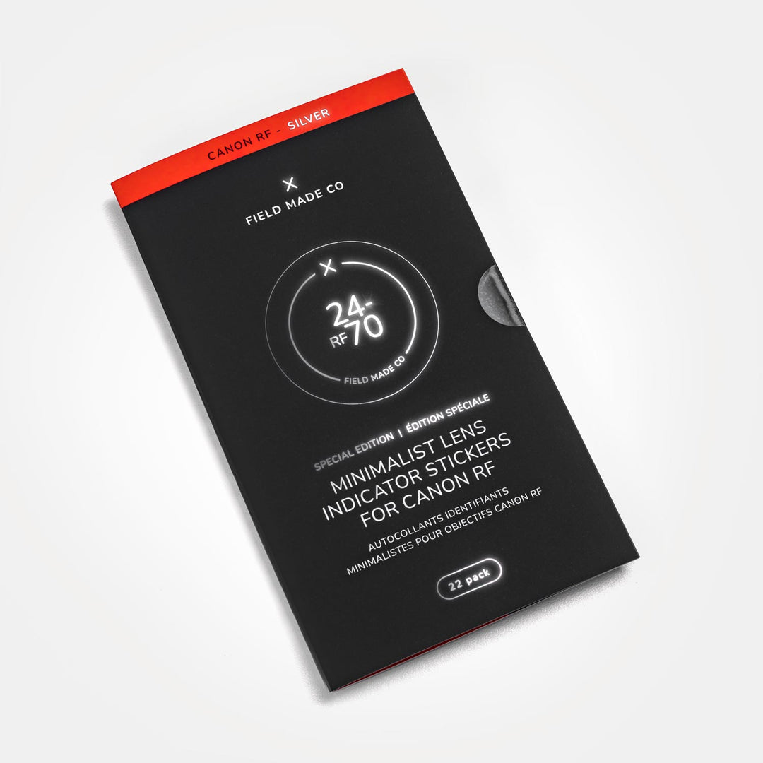 Lens indicator stickers for Canon RF rear lens caps | Field Made Co